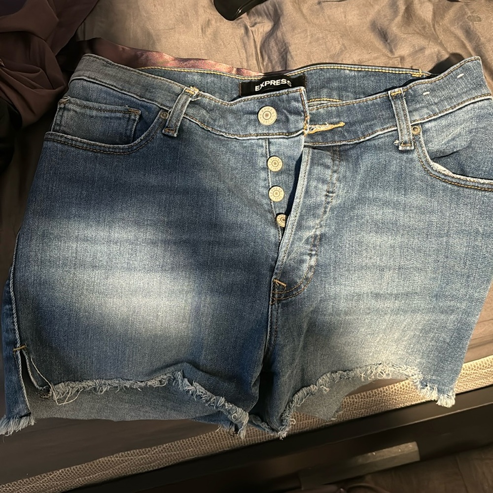 Express Midi Vintage High Rise Jean Shorts - Gem